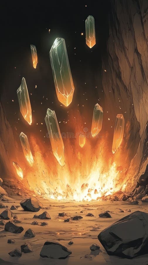 An Explosion of Crystals Emerging from a Fiery Explosion in a Rocky ...