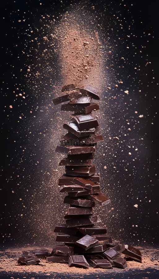Explosion of Dark Chocolate Bars, Cocoa Powder Dust Cloud, Dynamic ...