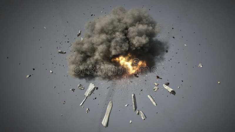 Explosion with Debris and Smoke Cloud in Mid-air Stock Photo - Image of ...