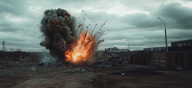 Explosion at Demolition Site Creating Massive Fireball and Debris Cloud ...