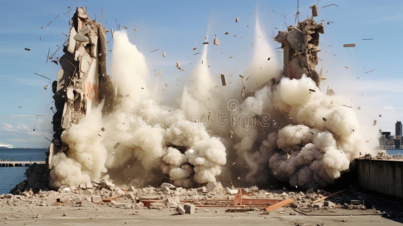 Explosion demolition wall stock illustration. Illustration of crew ...