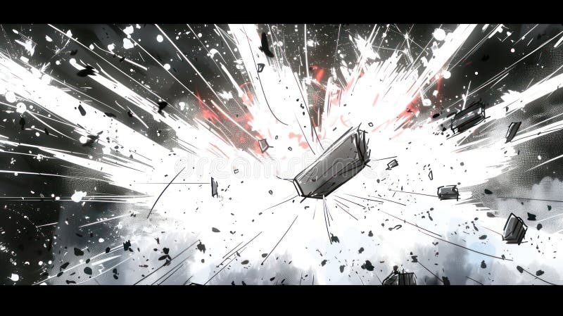 An Explosion Depicted with Dynamic Lines and Debris, Conveying Chaos ...