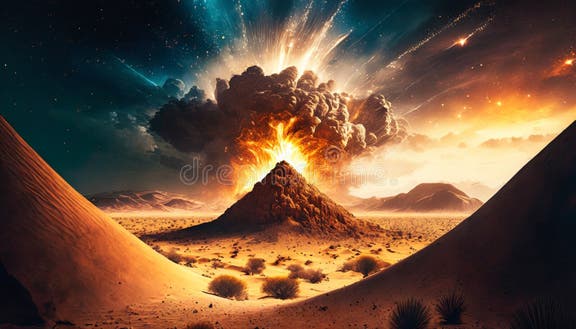 Explosion in the desert stock illustration. Illustration of darkness ...