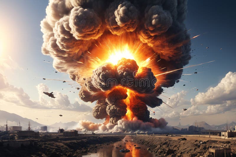 Explosion of Destroying Nuclear Bomb Stock Illustration - Illustration ...