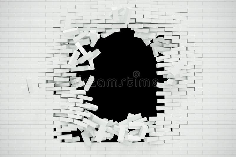 Destruction of a White Brick Wall for Pasting Anything Text. 3d Illustration. Stock Illustration ...