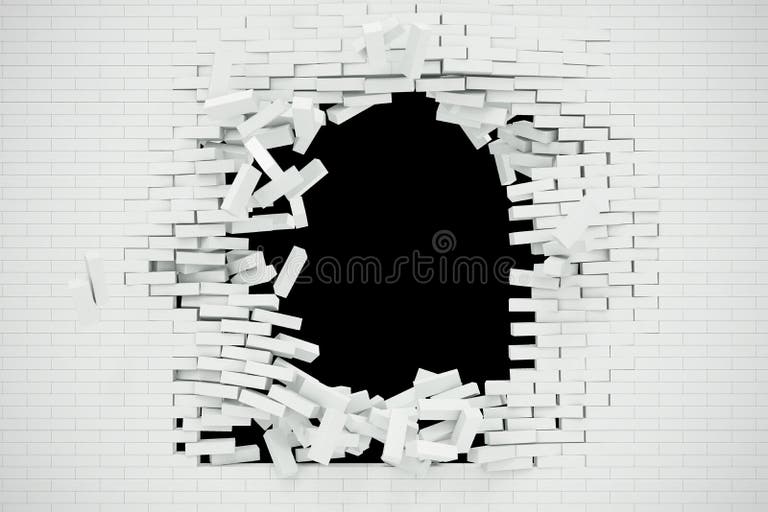 Explosion, Destruction of a White Brick Wall, Abstract Background for ...