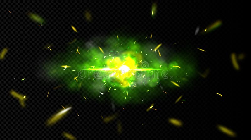 Explosion Effect with Sparks Green Light and Smoke Stock Vector ...