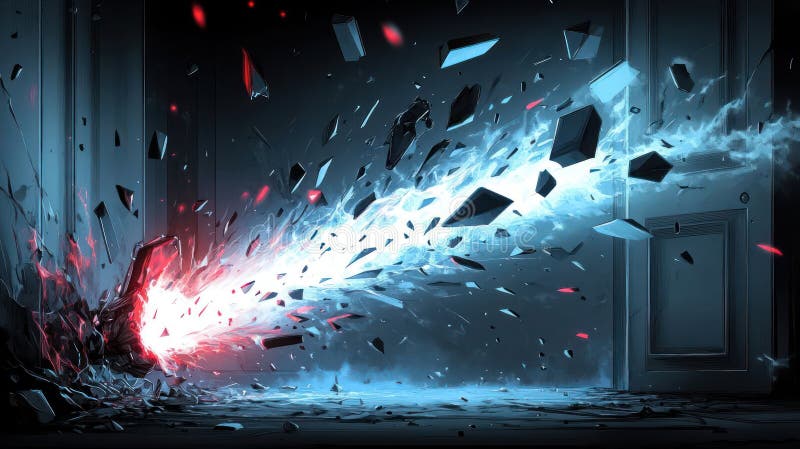 An Explosion of Energy Bursts through a Wall, Scattering Debris in a ...