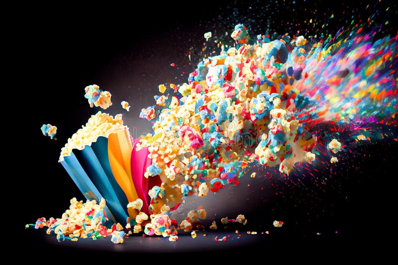 Explosion Expression of Colored Popcorn. Generative AI, Generative, AI ...