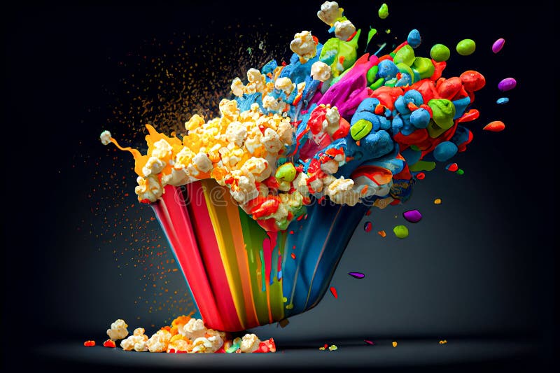 Explosion Expression of Colored Popcorn. Generative AI, Generative, AI ...