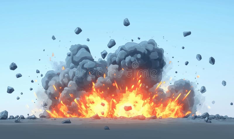 Explosion with Fiery Blast and Debris, Dramatic Scene of Smoke and ...