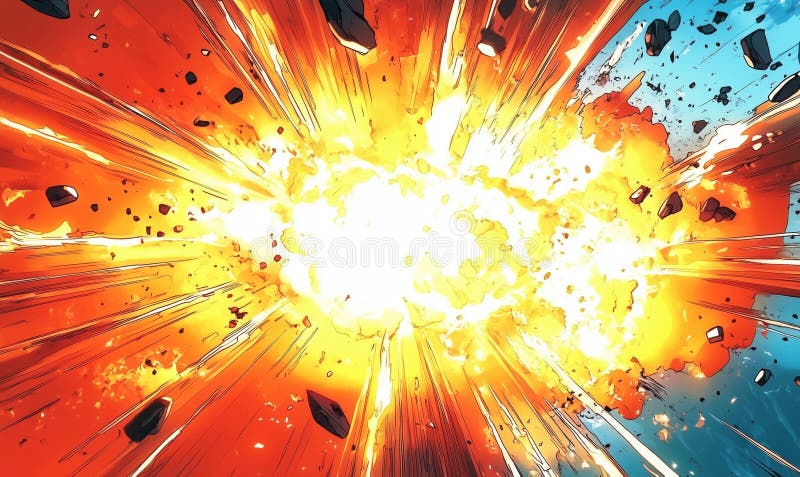 Explosion with Fiery Colors and Debris Flying Stock Image - Image of ...