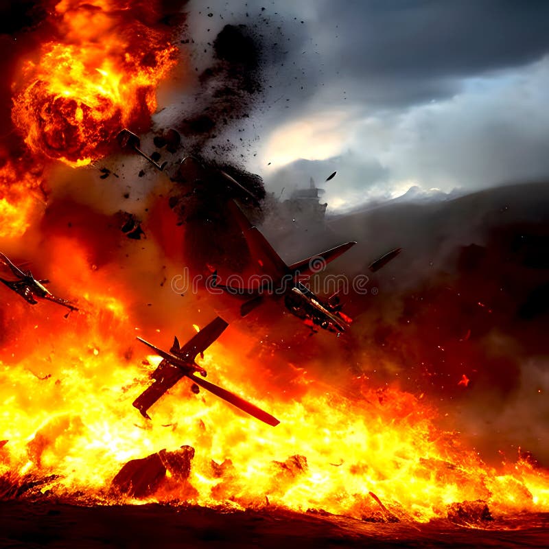 Explosion and Fire on the Battlefield Stock Illustration - Illustration ...