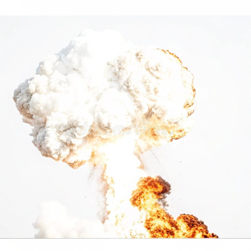 Explosion with Fire Cloud Isolated on White Background Stock ...