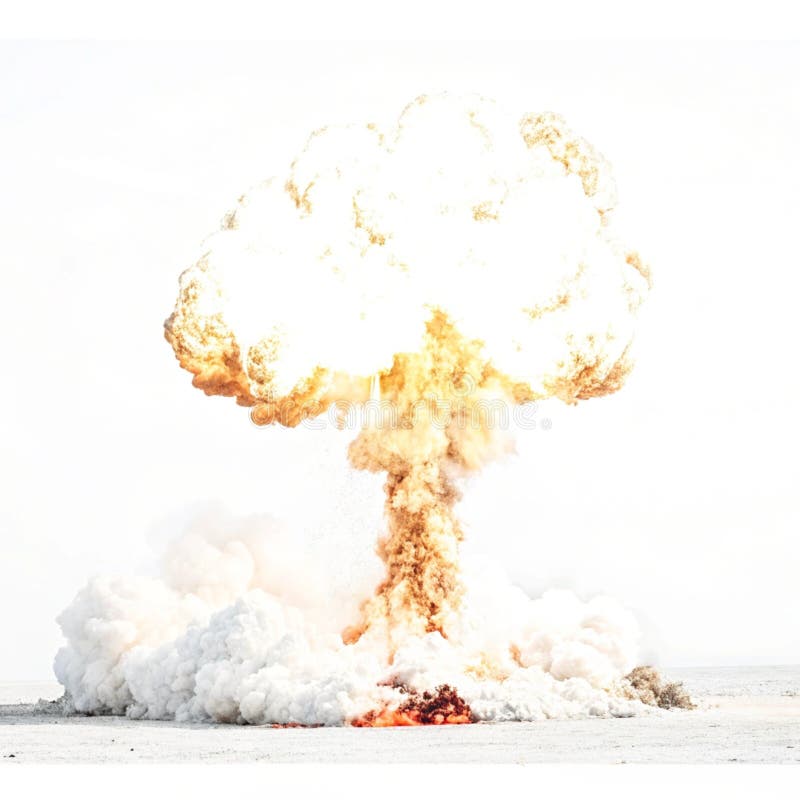 Explosion with Fire Cloud Isolated on White Background Stock ...