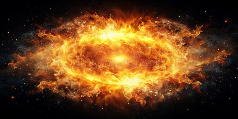 Explosion of Fire Flames Galaxy Dark Black Background Creative AI Stock ...