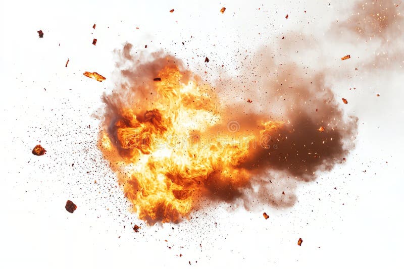 Explosion of Fire with Flying Glowing Particles, Dramatic and Isolated ...