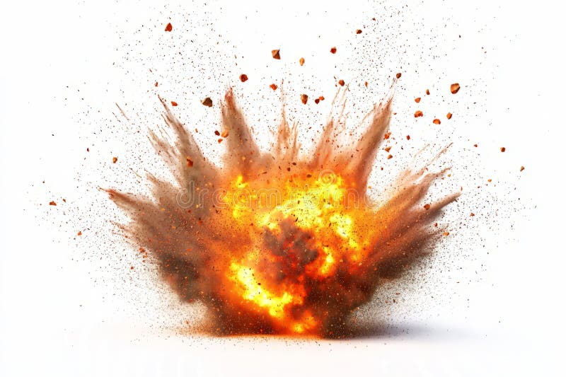 Explosion of Fire with Flying Glowing Particles, Dramatic and Isolated ...