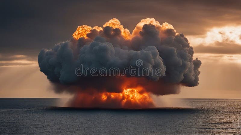 Explosion of Fire a Nuclear Test in the Open Sea, Creating a Stunning ...