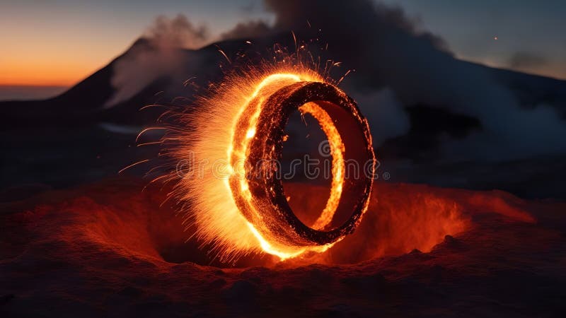 Explosion of Fire a Ring of Fire Erupts from a Volcano, Sending Sparks ...