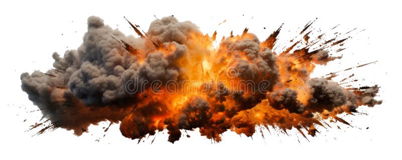 Explosion with Fire, Smoke and Debris Projectiles Isolated Stock Photo ...