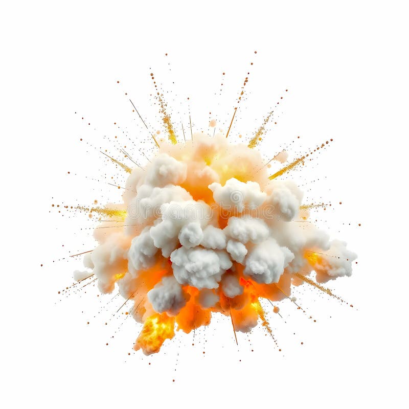Explosion with Fire and Smoke Isolated on White Background. Stock Photo ...