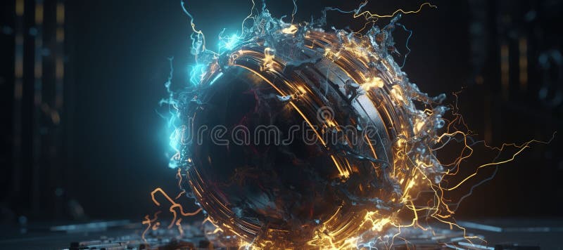 Explosion of Fireball Electrical Energy, Elemental Stock Illustration ...