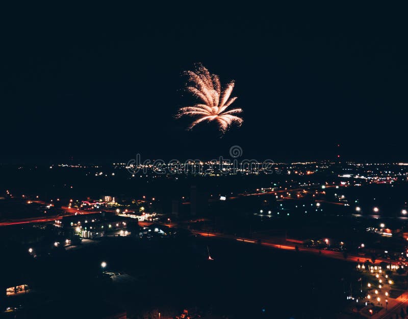 An Explosion of Fireworks from Above. the Photo Was Taken on the Engine ...