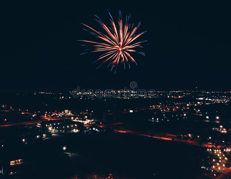 An Explosion of Fireworks from Above. the Photo Was Taken on the Engine ...