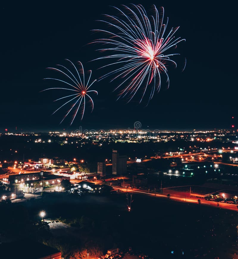 An Explosion of Fireworks from Above. the Photo Was Taken on the Engine ...