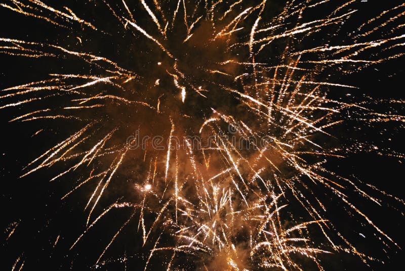 Exploding Golgen Bright Fireworks Against a Night Sky Stock Photo ...