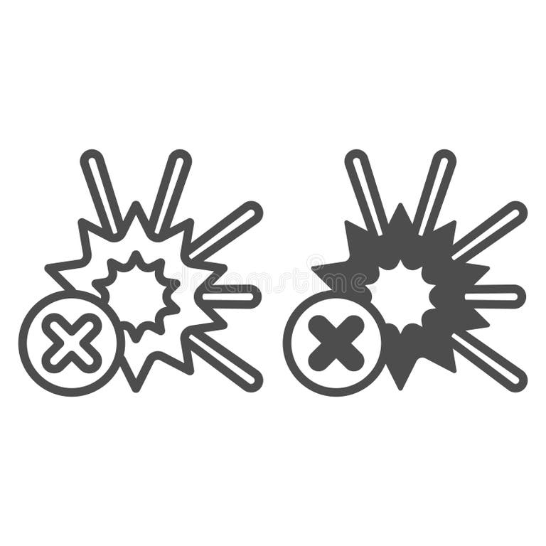 Explosion Flash Ban Line and Solid Icon, Prohibited Items Concept ...