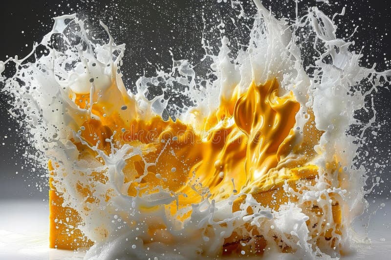 Explosion of Flavor a Block of Cheese with Dramatically Splashing Milk ...