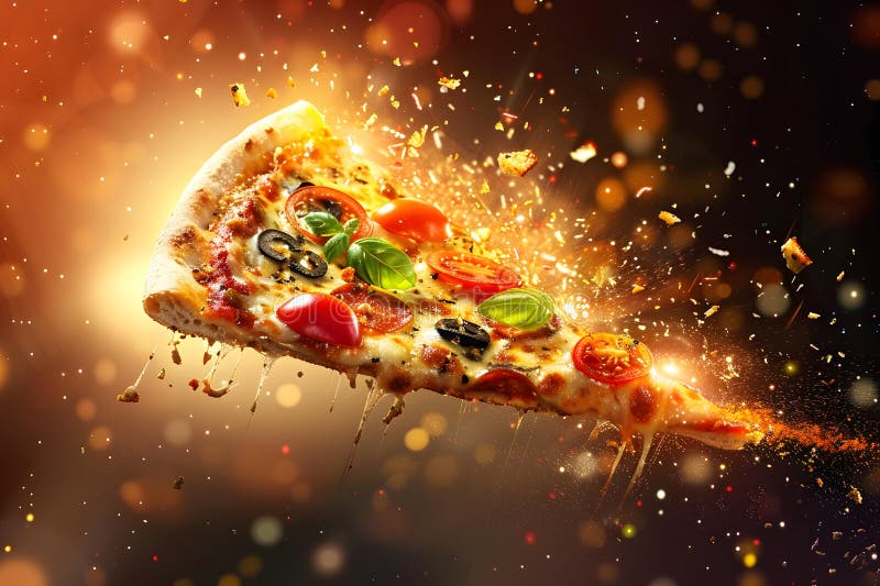 Explosion of Flavors: Dynamic Pizza Slice with Toppings Stock ...