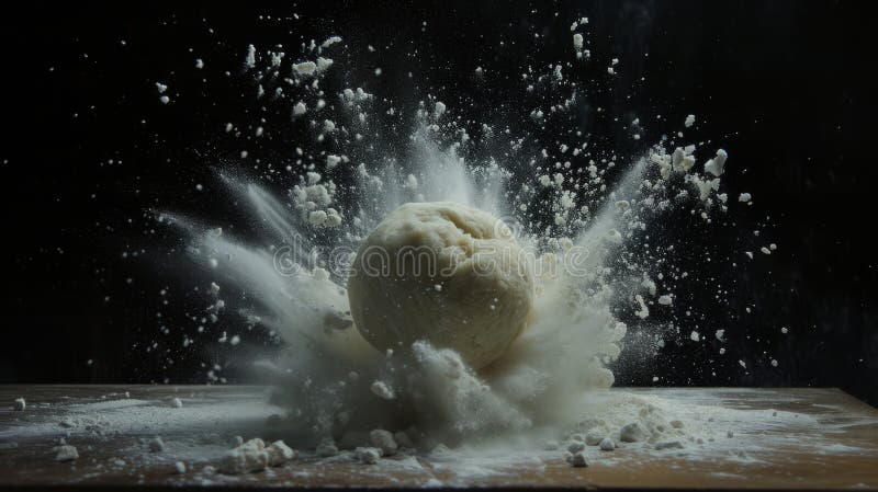 Explosion of Flour As Dough Ball Hits Surface in Slow Motion Stock ...