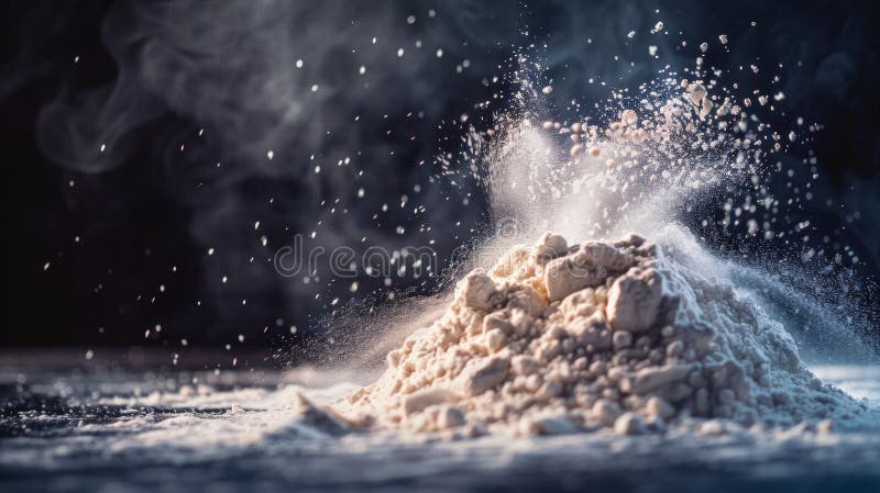 Explosion of Flour Captured in Dramatic Motion Against Dark Background ...