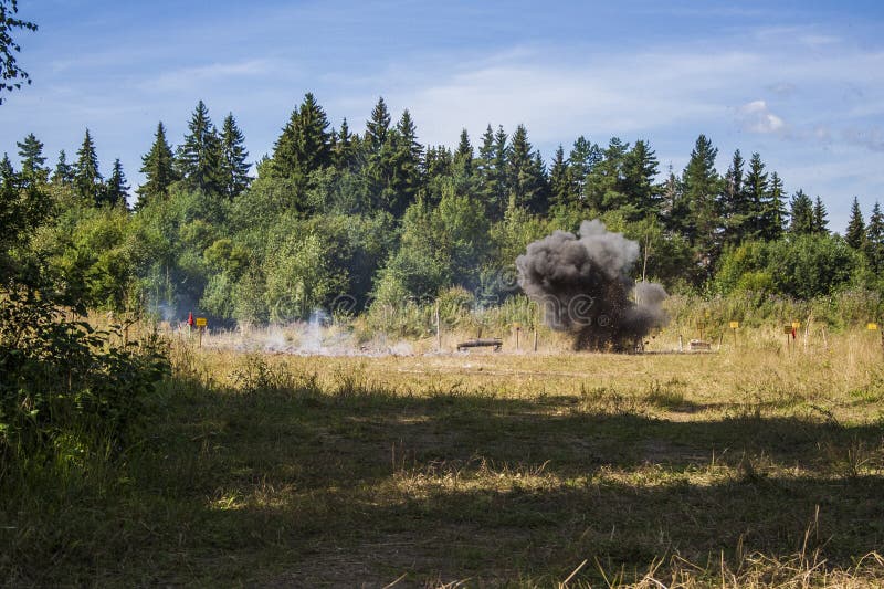 Explosion in forest stock photo. Image of soldier, view - 49965926