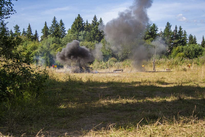 Explosion in forest stock image. Image of view, army - 49965931