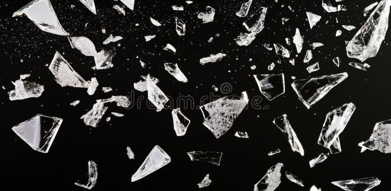 An Explosion of Fragments of Broken Glass Against a Black Background ...