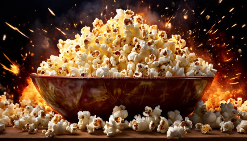 Explosion of Freshly Popped Popcorn in a Vibrant Bowl Stock Image ...