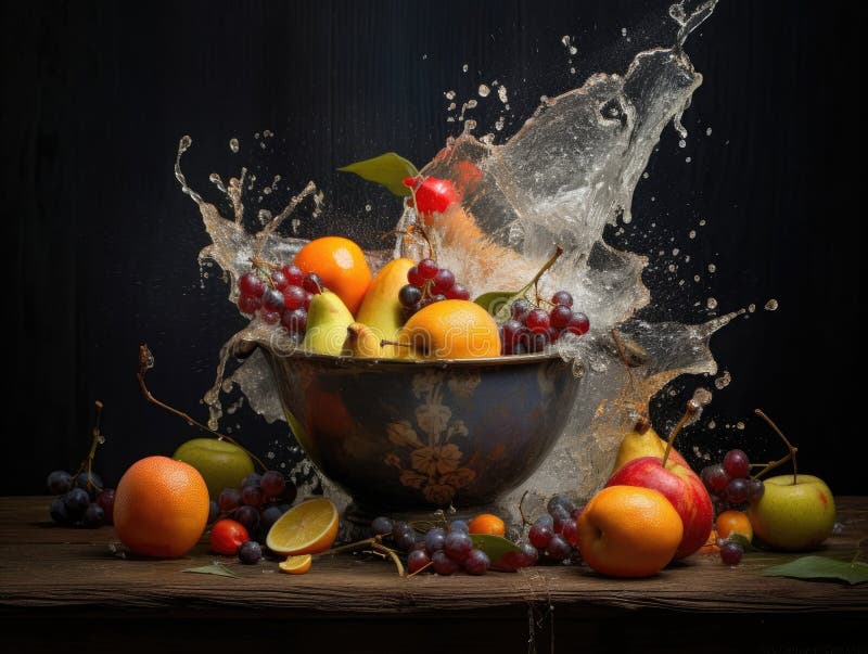 An Explosion of Fruits Around in the Air, Fruit Splash Onto a Glass ...