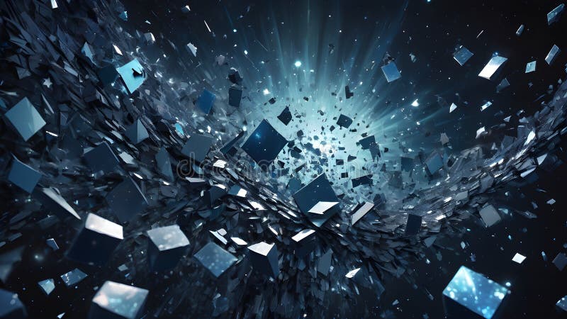 Explosion of Geometric Shapes Made of Crystal or Broken Mirror Stock ...