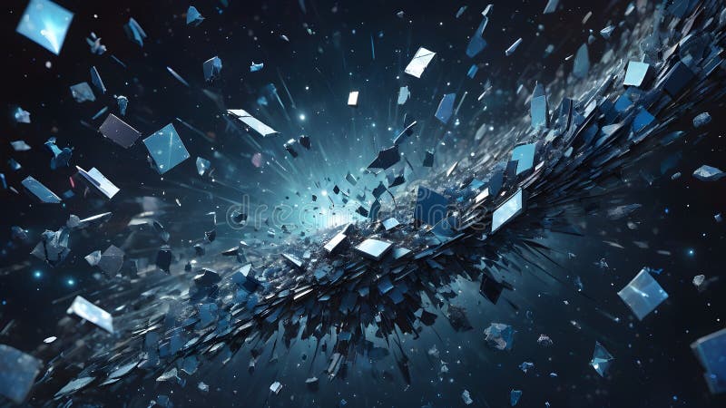 Explosion of Geometric Shapes Made of Crystal or Broken Mirror Stock ...