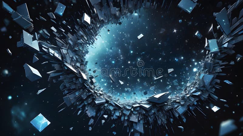 Explosion of Geometric Shapes Made of Crystal or Broken Mirror Stock ...