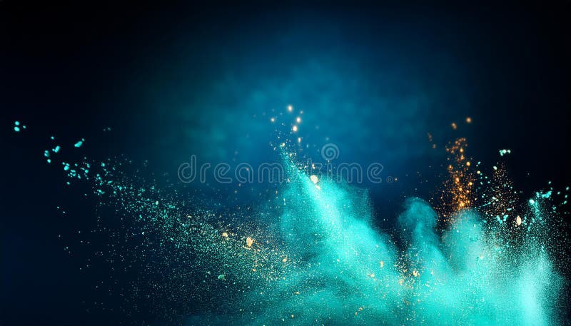 Explosion of Glowing Light Blue and Gold Dust on Blue Background. Stock ...
