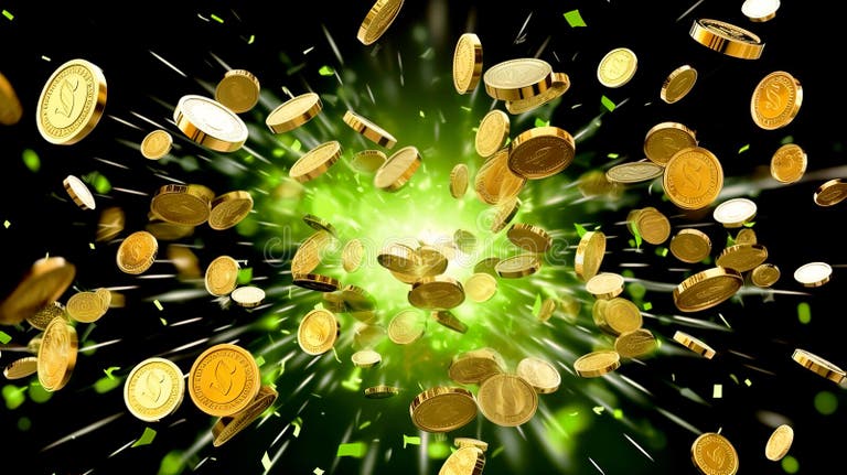 Explosion of Golden Coins with Green Background and Dynamic Effects ...