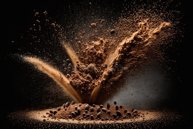 Explosion of Ground Coffee with Roasted Beans on Black. Illustration AI ...