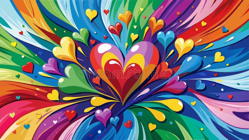 A Explosion of Hearts Painted in a Spectrum of Colors on a 2D Abstract ...