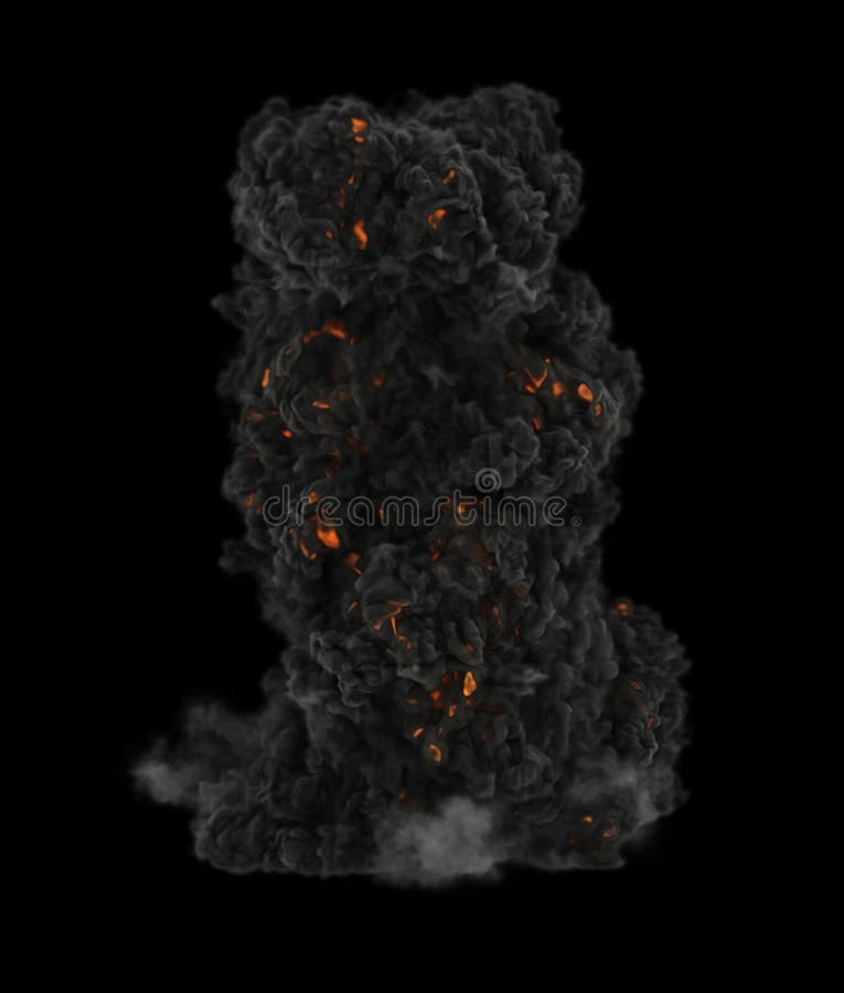 Explosion with Heavy Thick Smoke Isolated on Black Stock Illustration ...