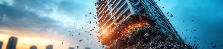 Explosion of a High-Rise Building Undergoing Collapse Stock ...